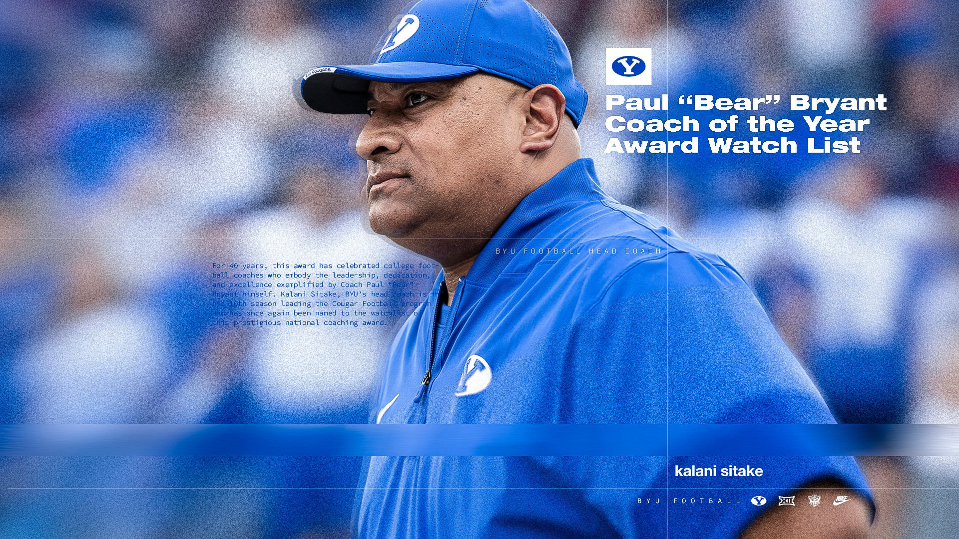 Kalani Sitake named to Paul “Bear” Bryant Coach of the Year Award watch ...