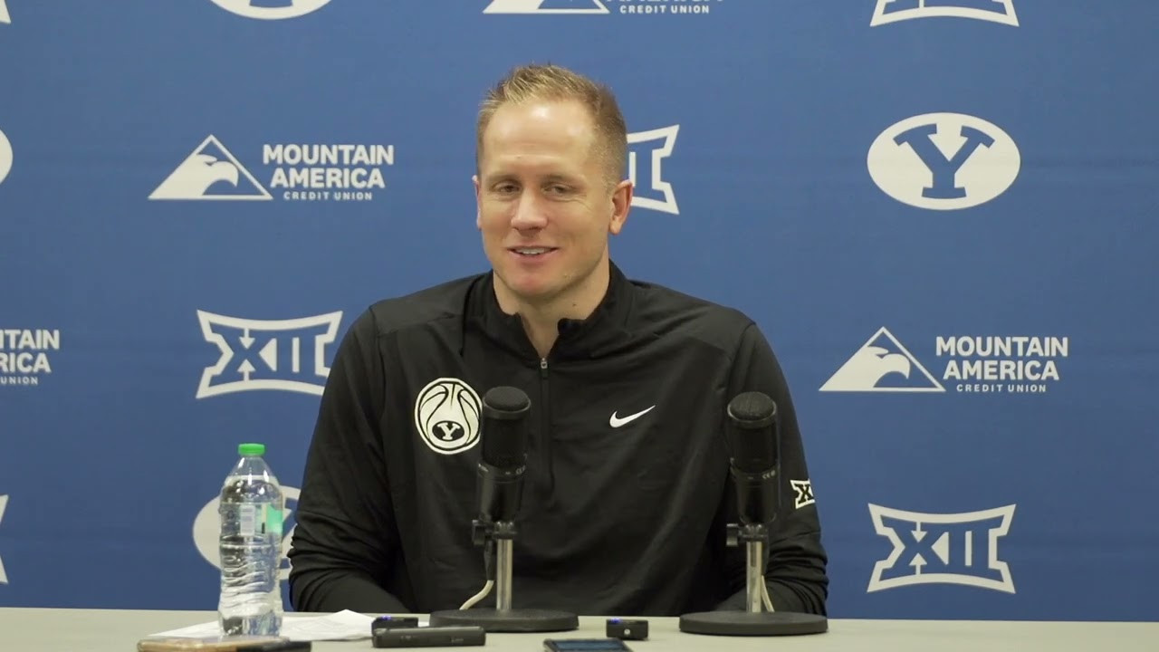Kevin Young | BYU Men's Basketball | Postgame | Kansas | February 18 ...